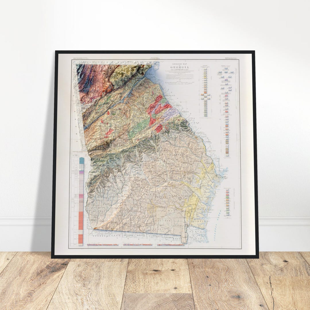 Georgia Geology Map – Topographic Relief Map Art, Vintage Cartography ...