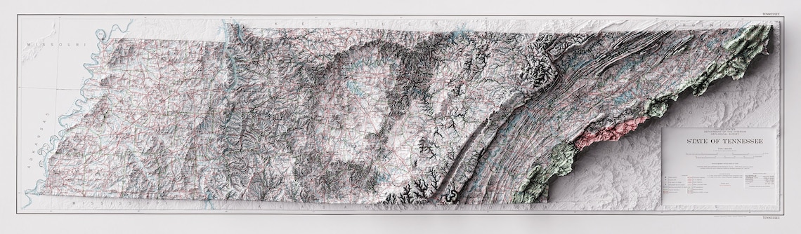 Tennessee Road Map Vintage Relief Print 3D Effect 2D Poster - Etsy