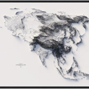 Asia Elevation Map, Minimalist Topography Art Print, Stunning Wall ...