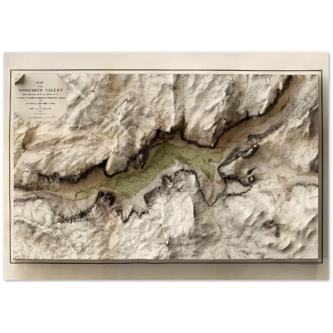 Yosemite Valley Topographic Map Vintage California Relief - Etsy