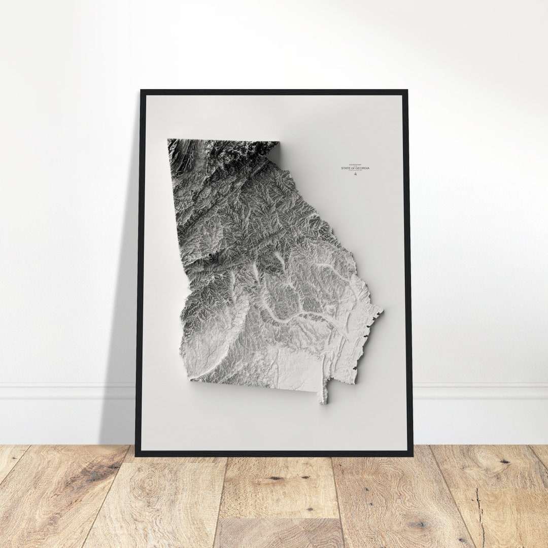 Georgia Elevation Map, Wall Art Topographic Print, Cartography Art ...