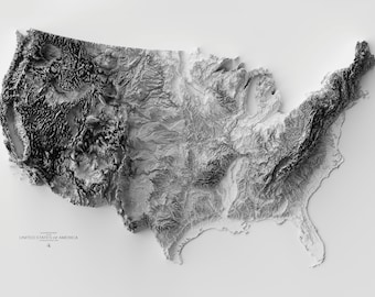 United States Wall Map Elevation - Etsy