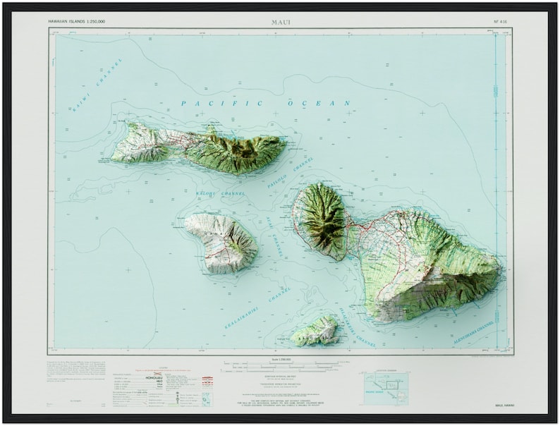 Maui Hawaii Map Vintage Topographic Relief Print - Etsy