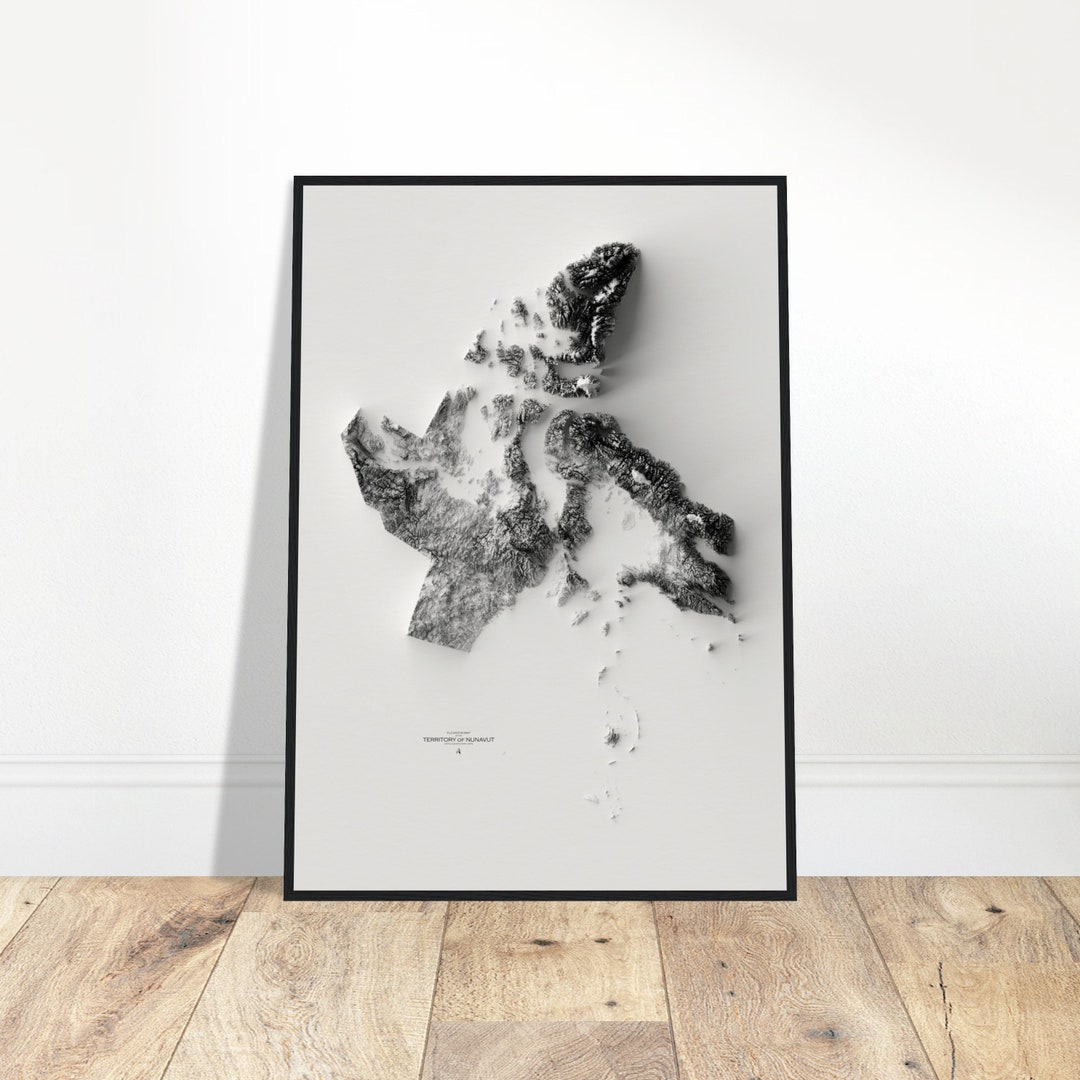 Territory of Nunavut Elevation Map - Wall Art Topographic Print ...