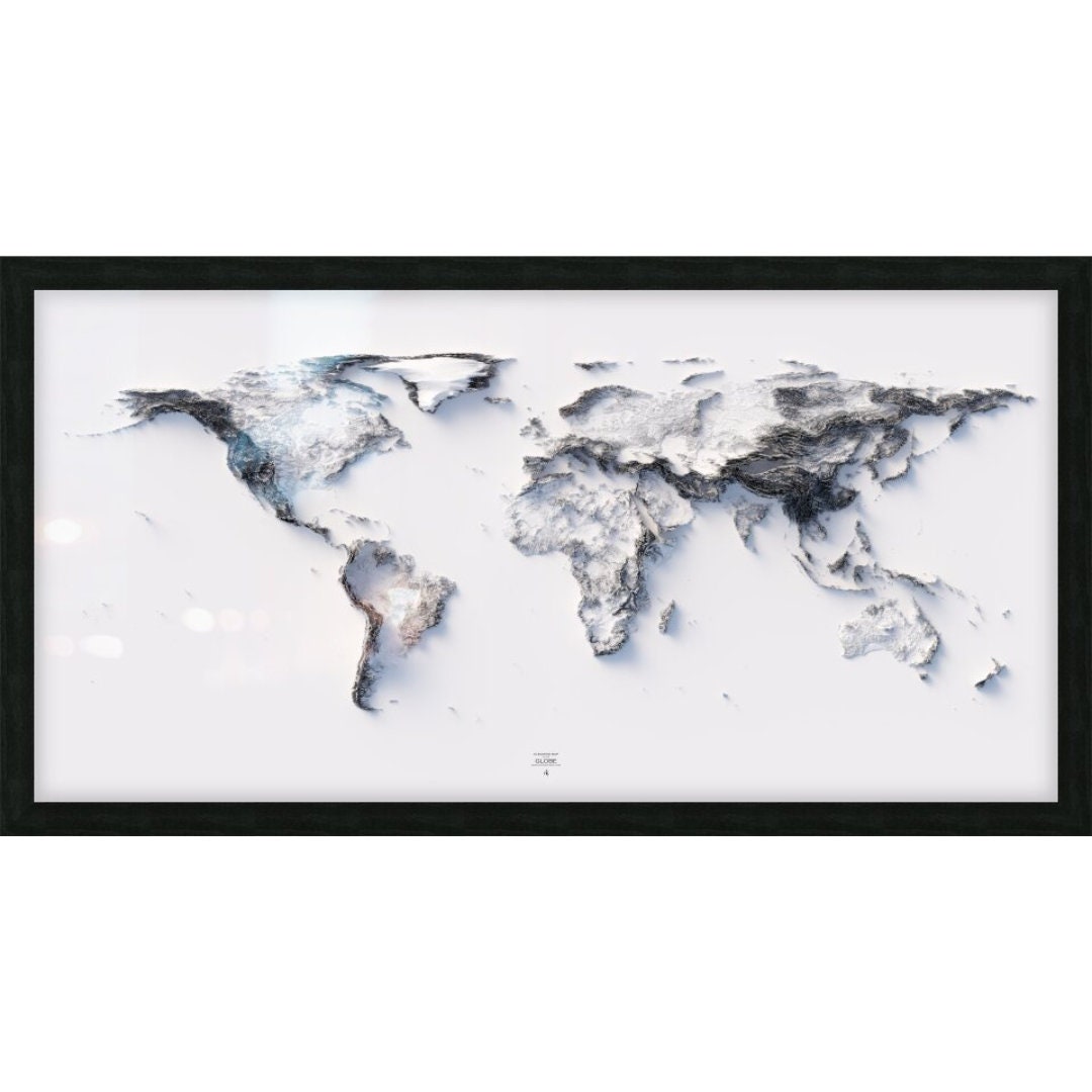World Elevation Map - Unique World Elevation Artwork, Eye-catching Wall ...