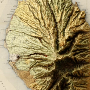 Maui Hawaii Geology & Topographic Relief Map - Vintage 1942 Design ...