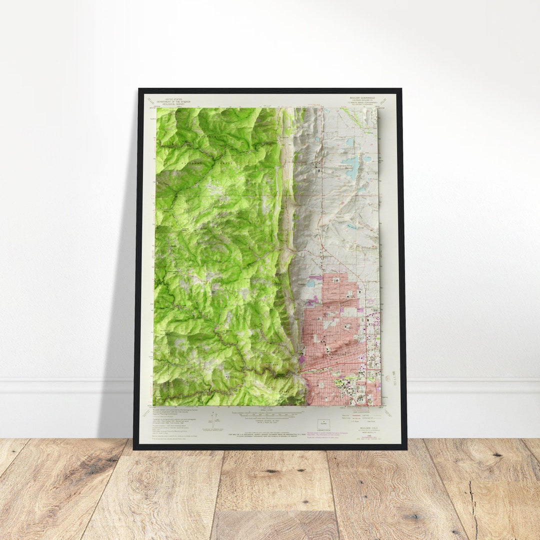Boulder Colorado Map - Shaded Relief Topographic Print, Vintage Style ...
