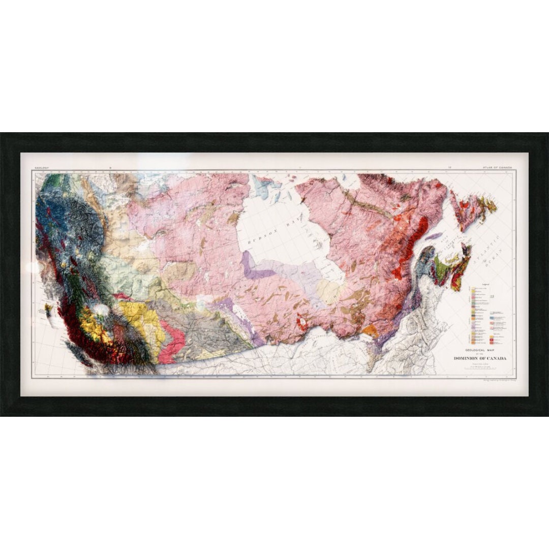 Geological Map of Canada - Detailed Topographical Relief, Wall Art for ...