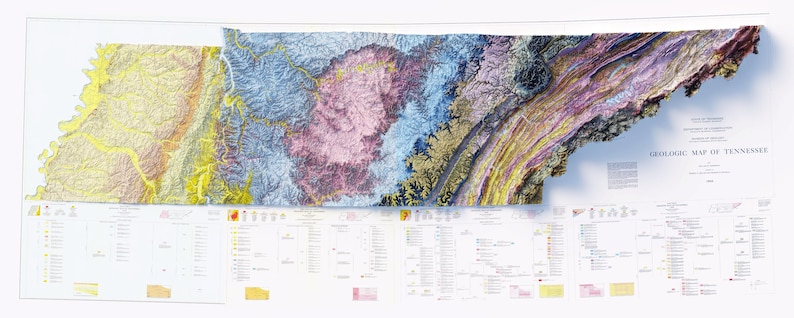Tennessee Geology Map – Topographic Relief Map Art, Vintage Cartography ...