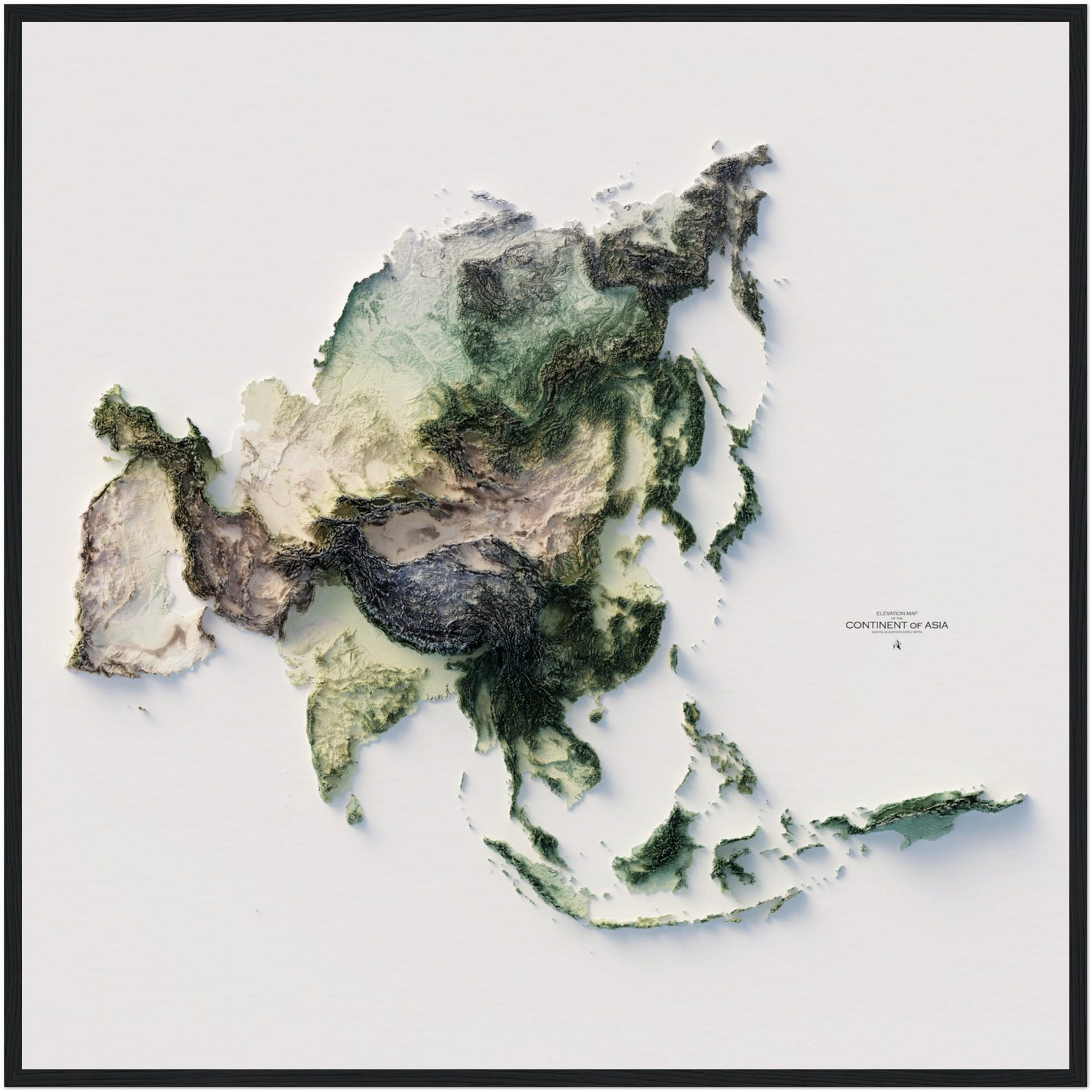 Elevation Map of Asia - Minimalist Topographic Wall Art, Modern ...