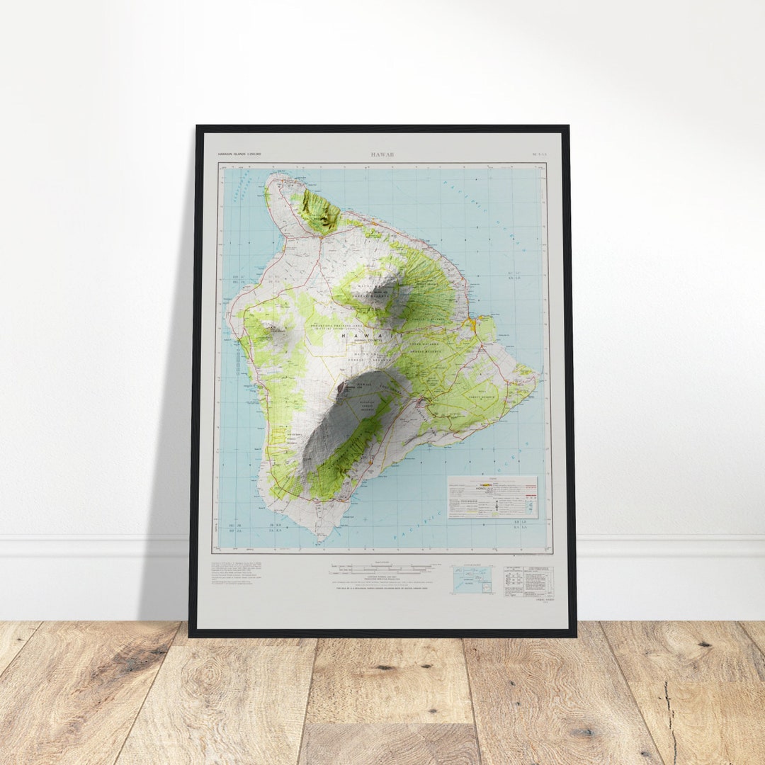 Island of Hawaii Relief Map - Topographic Art, Explorer's Vintage Wall ...
