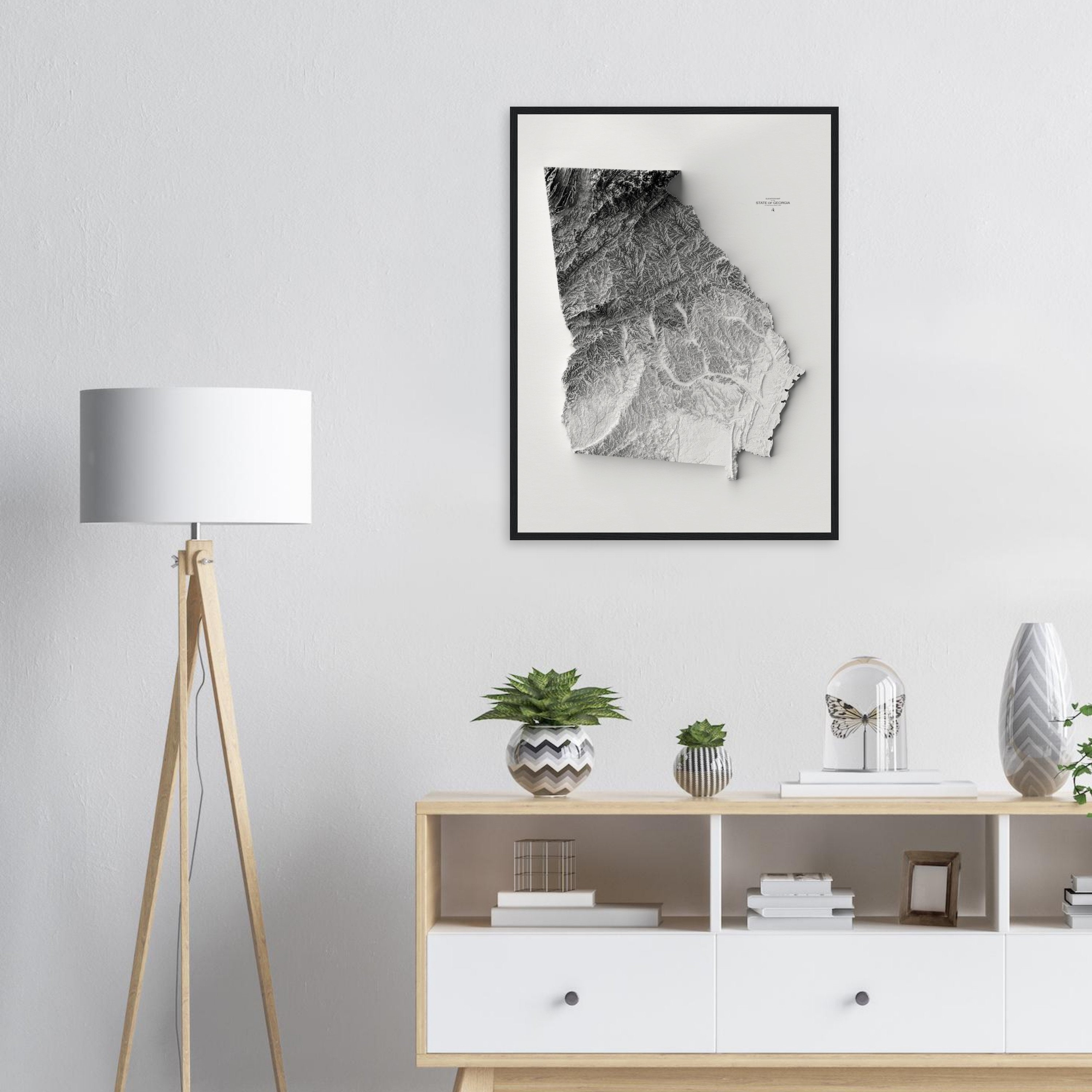 Georgia Elevation Map - Minimalist Black and White Topographic Wall Art ...