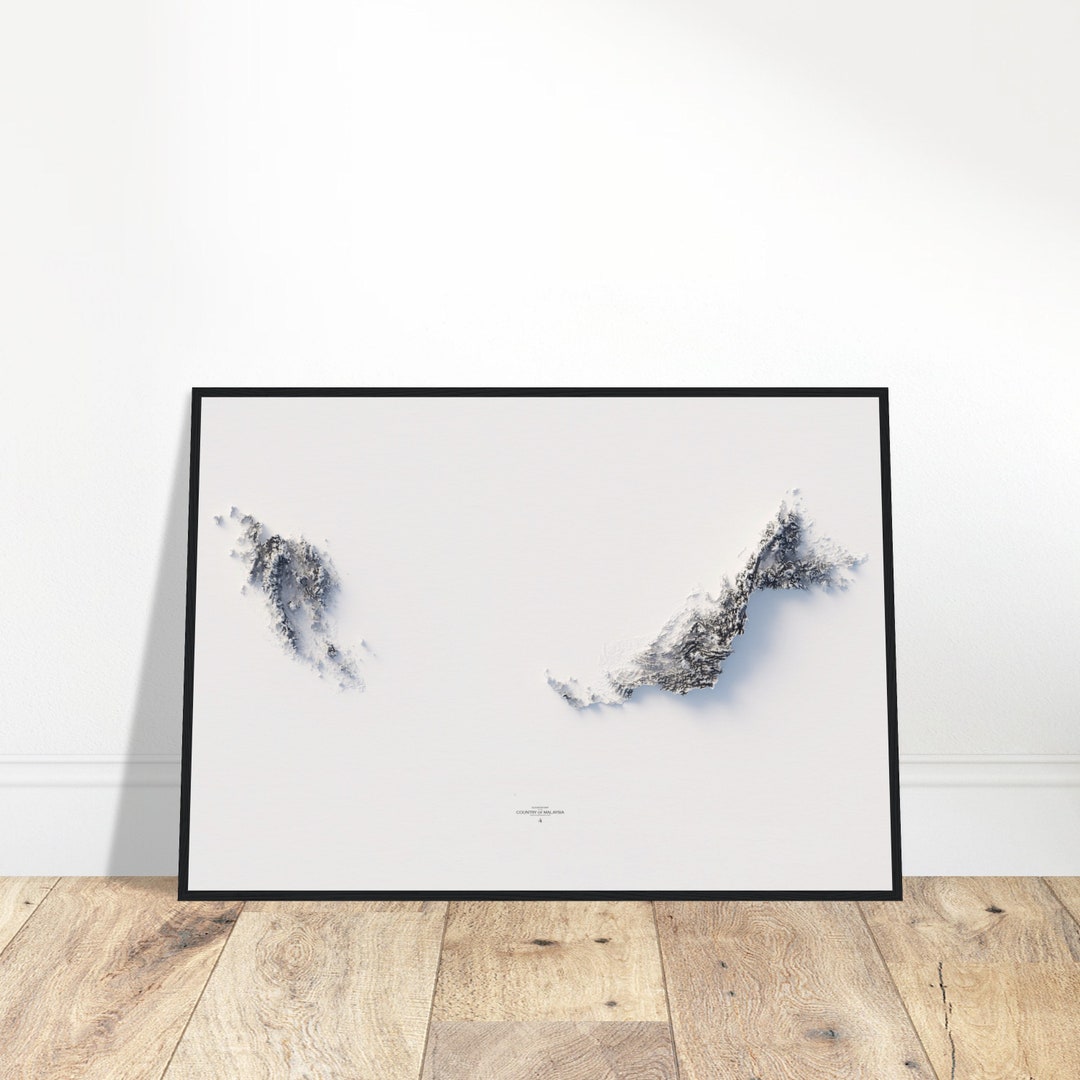 Malaysia Elevation Map - Minimalist Topographical Relief Art, Wall Art ...