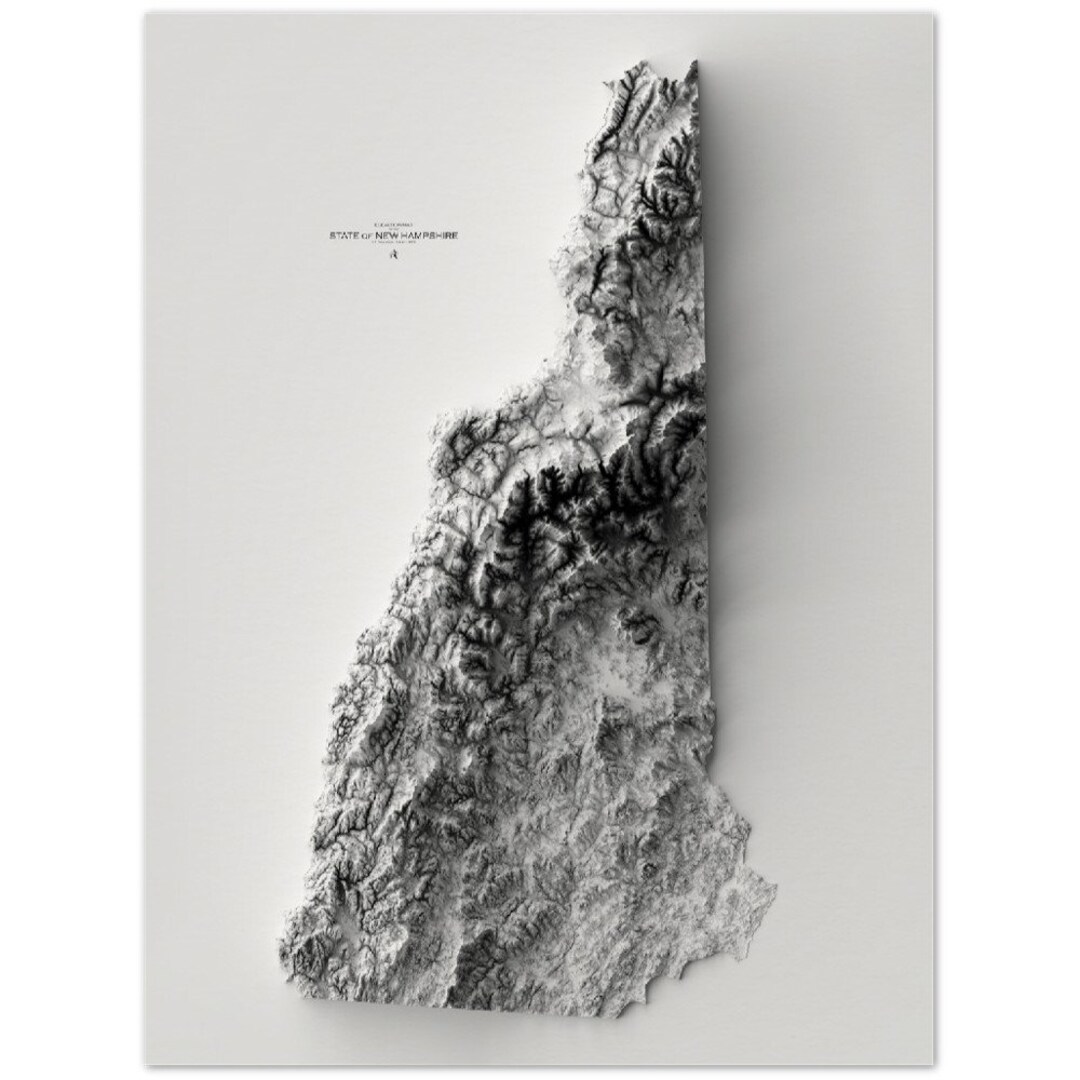 New Hampshire Elevation Map Wall Art Print Topographic Map - Etsy