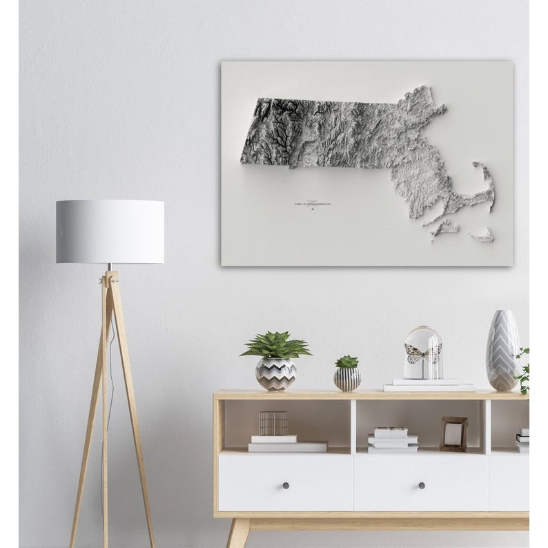 Massachusetts Elevation Map Wall Art Print Topographic Map - Etsy