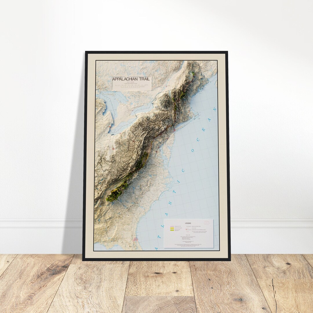 Appalachian Trail Map, Wall Art Print, Topographic Map, Hiking Gift, 3D ...