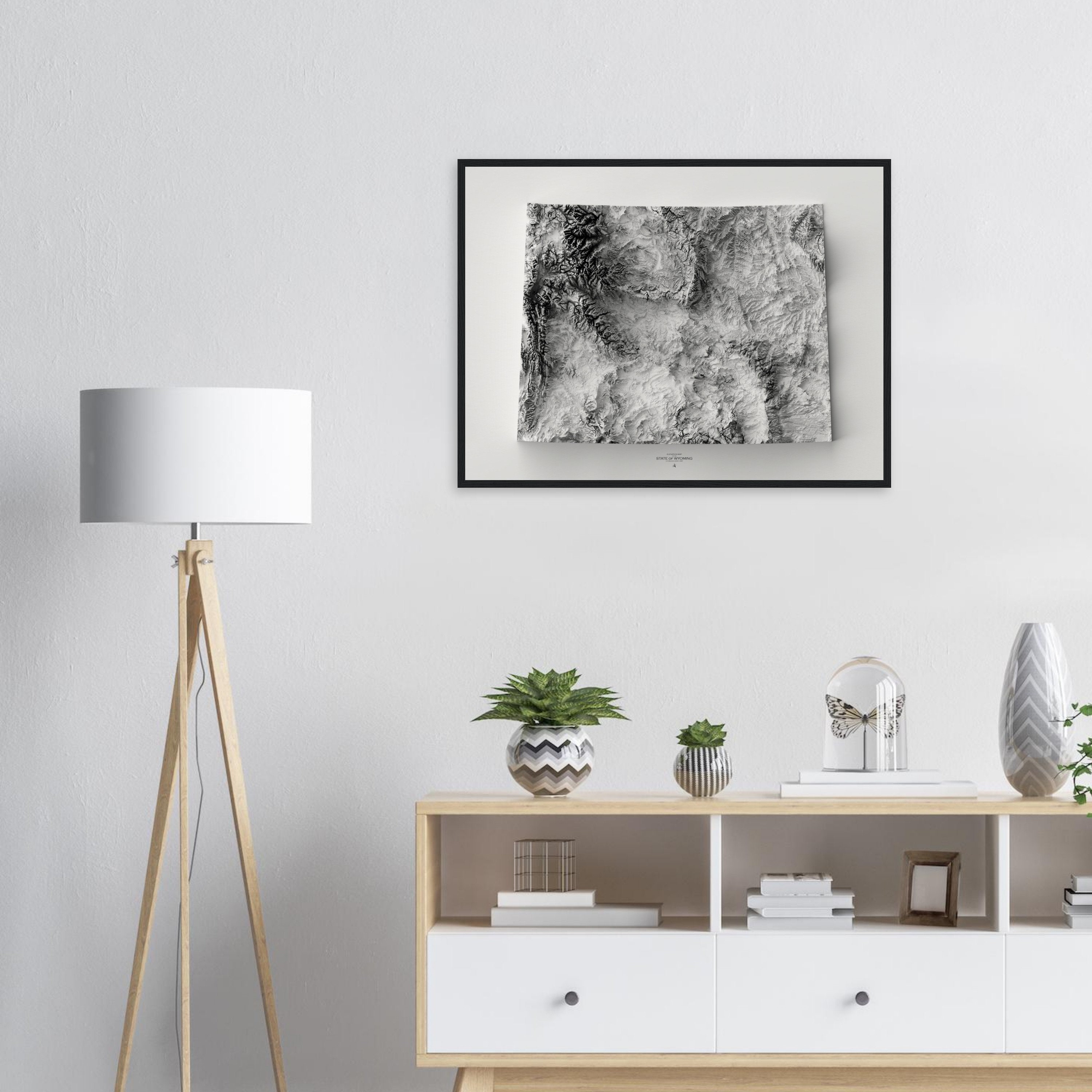 Wyoming Elevation Map - Minimalist Black and White Topographic Wall Art ...