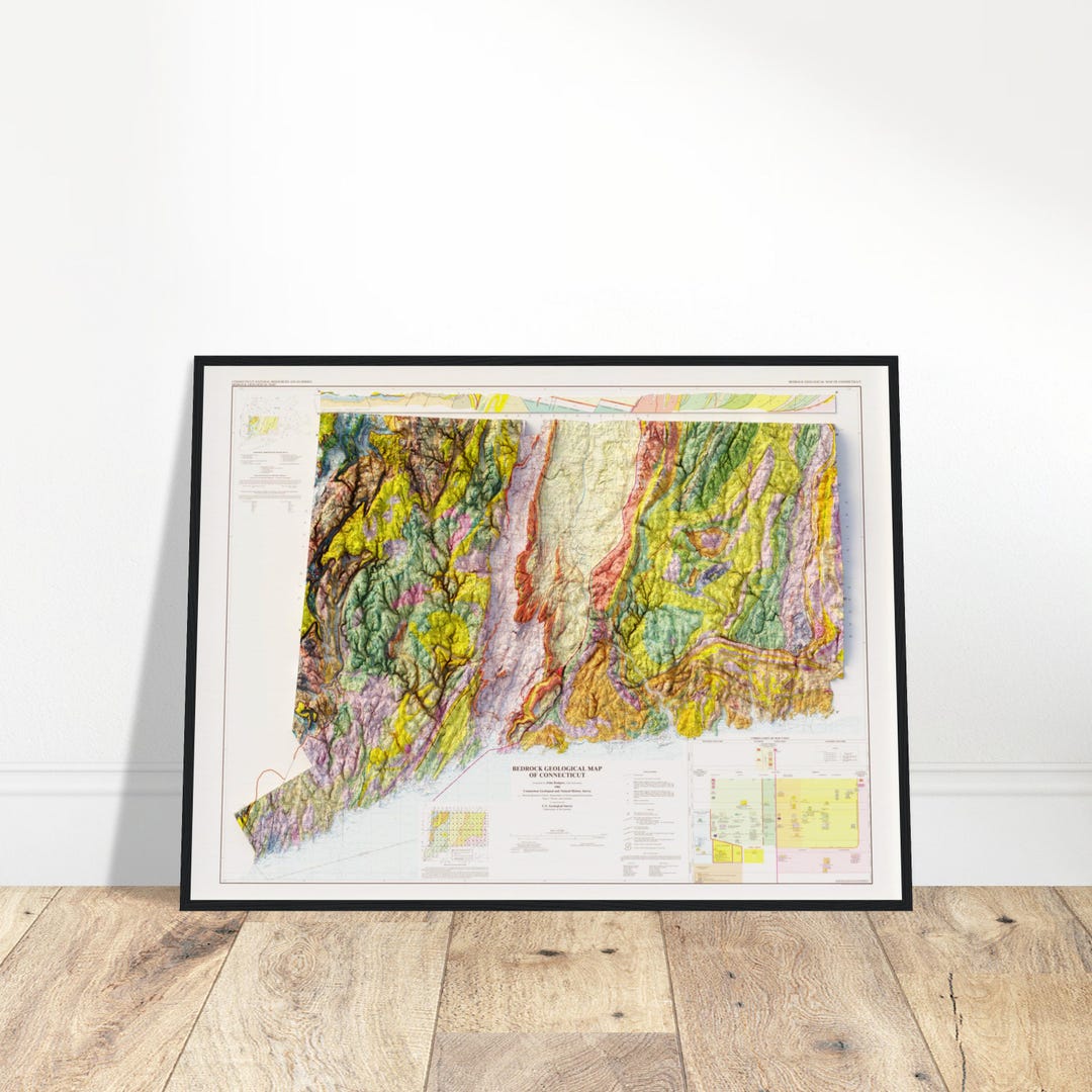 Connecticut Geology Map – Topographic Relief Map Art, Vintage ...