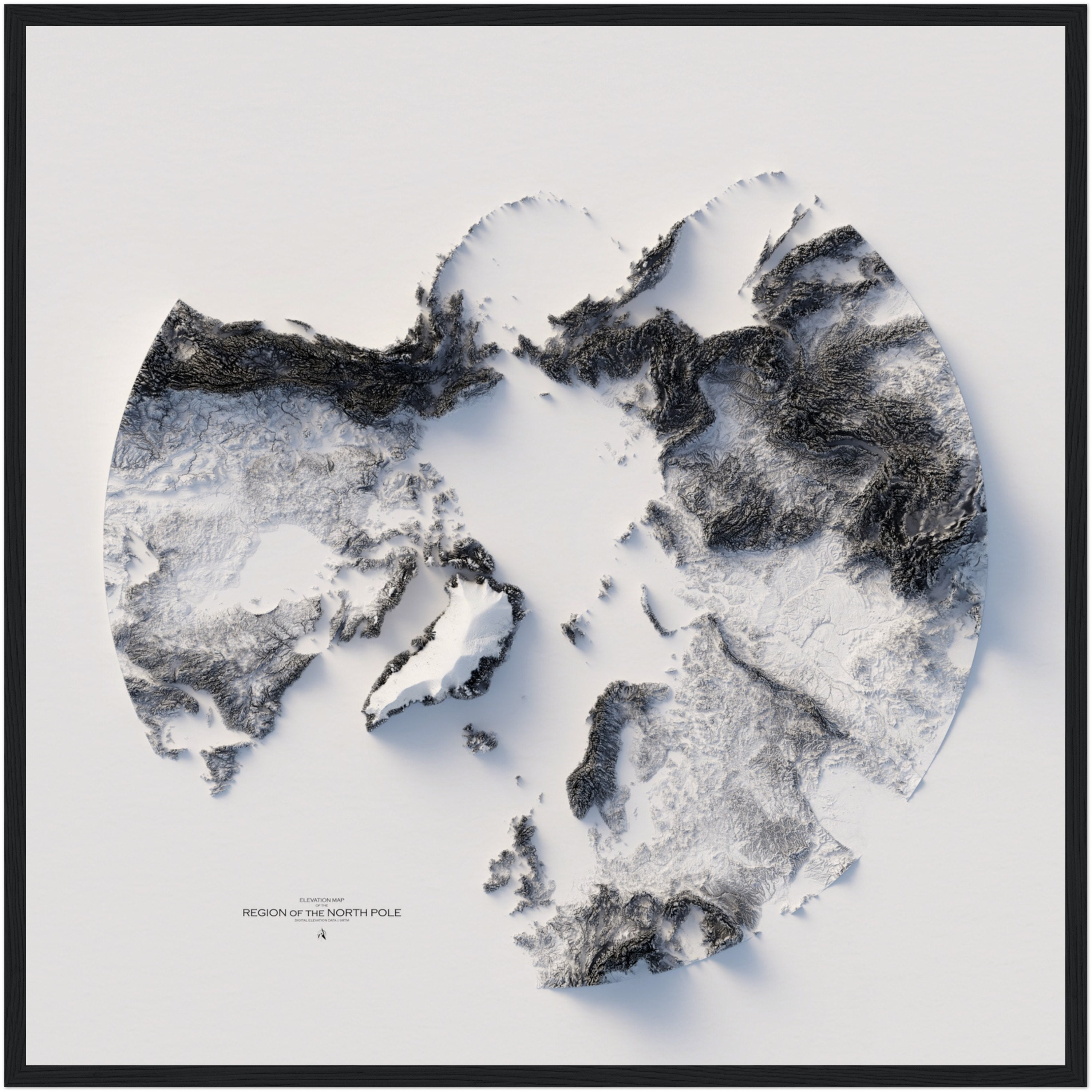 The North Pole Elevation Map – Minimalist Black and White Topographic ...