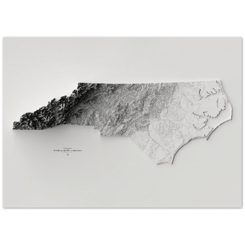 North Carolina Elevation Map Wall Art Print Topographic Map - Etsy Israel