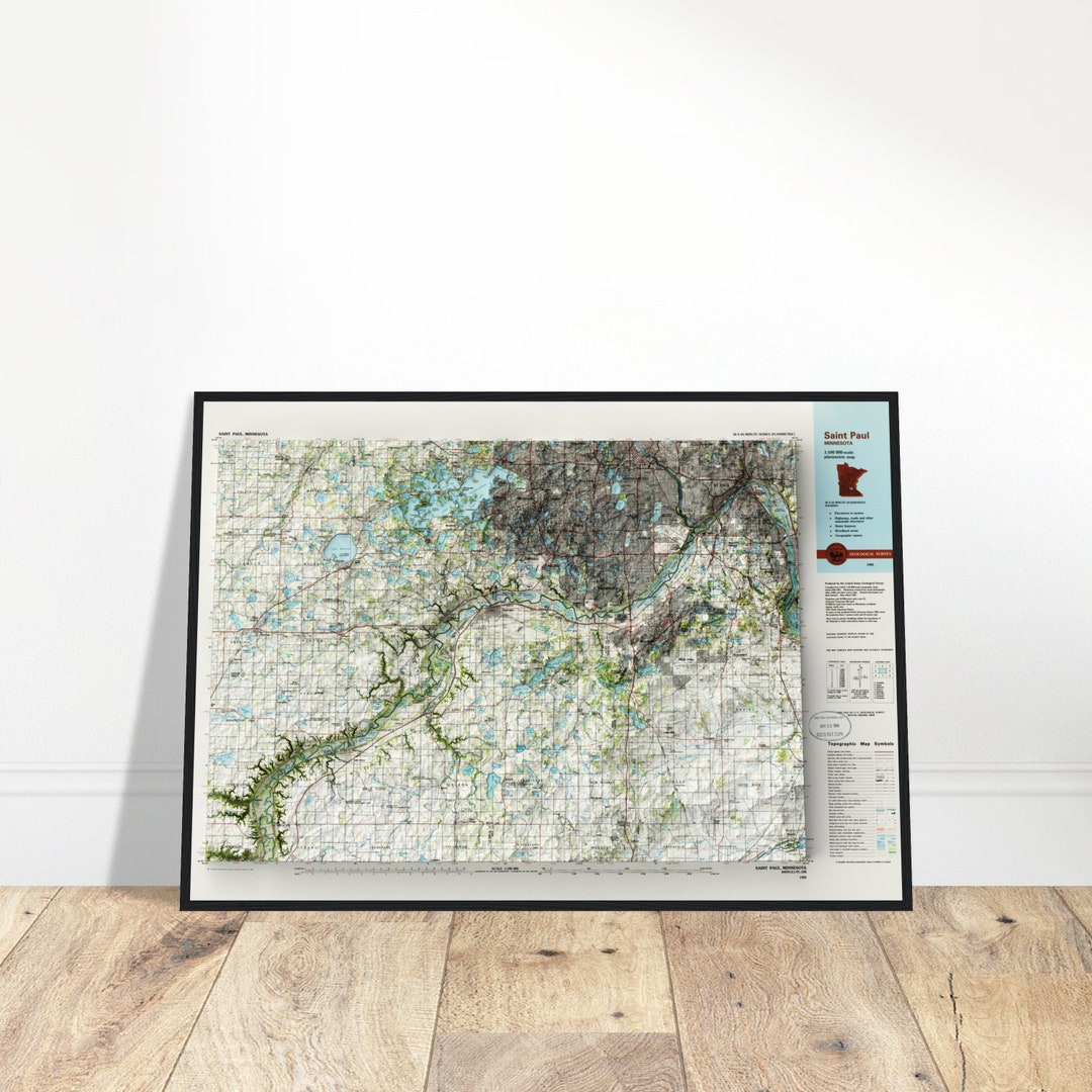 Minneapolis Minnesota Map - Vintage Topography Print, Detailed Shaded ...