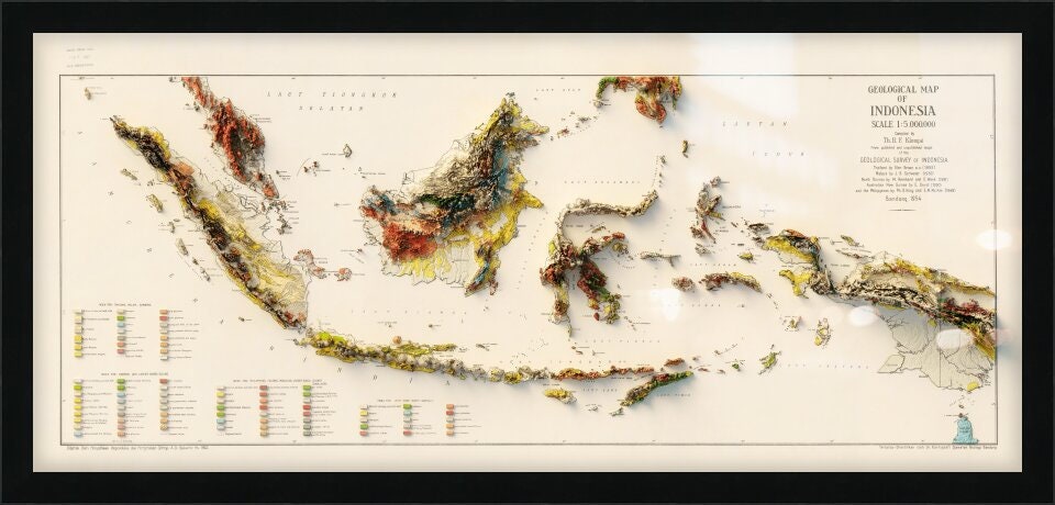 Geological Map of Indonesia Unique Topographical Relief - Etsy