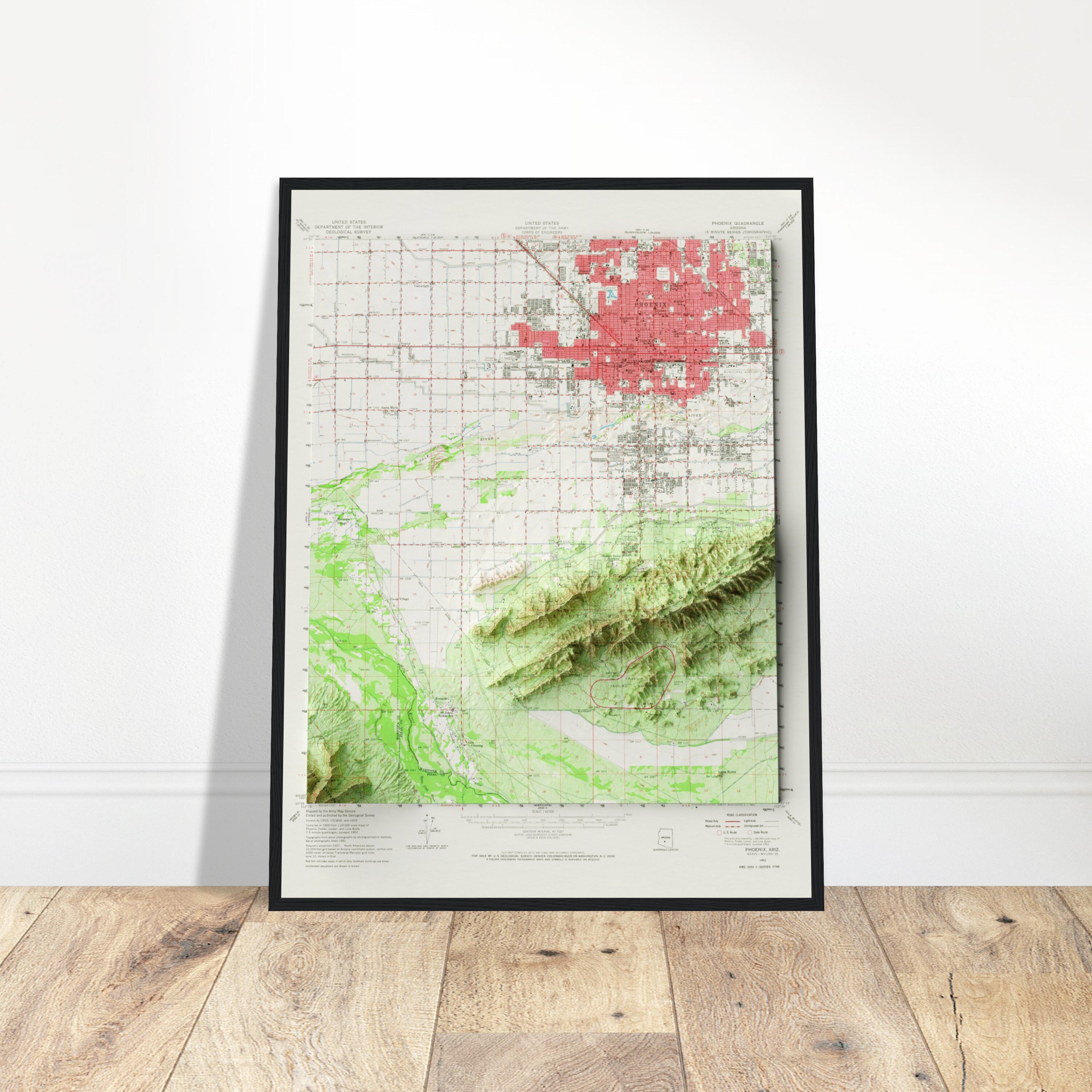 Phoenix Arizona Map Topographic Shaded Relief Print Vintage - Etsy