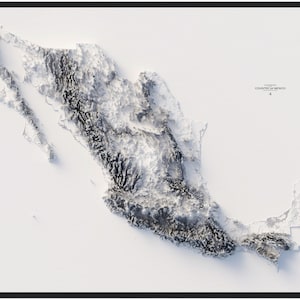 Mexico Elevation Map - Minimalist Topographical Relief Wall Art ...
