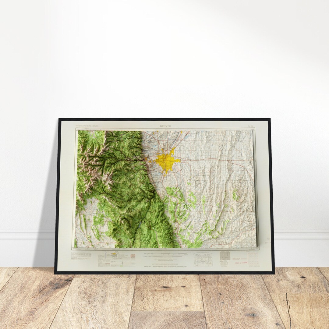 Denver Colorado Map - Shaded Topographic Relief, Vintage Style Wall Art ...