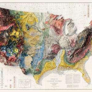 United States Geology Map Topographic Vintage Wall Art Print, Geography ...