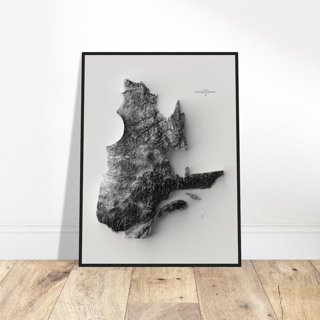 Province of Quebec Elevation Map - Wall Art Topographic Print ...