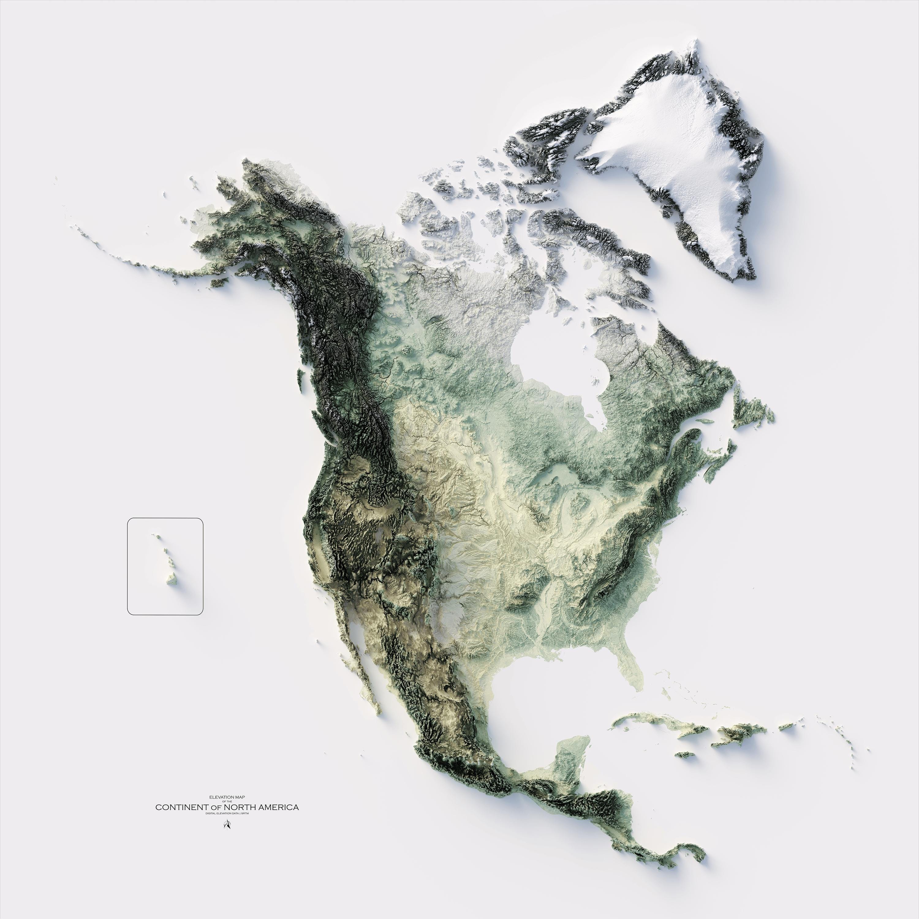 Elevation Map of North America - Minimalist Topographic Wall Art ...