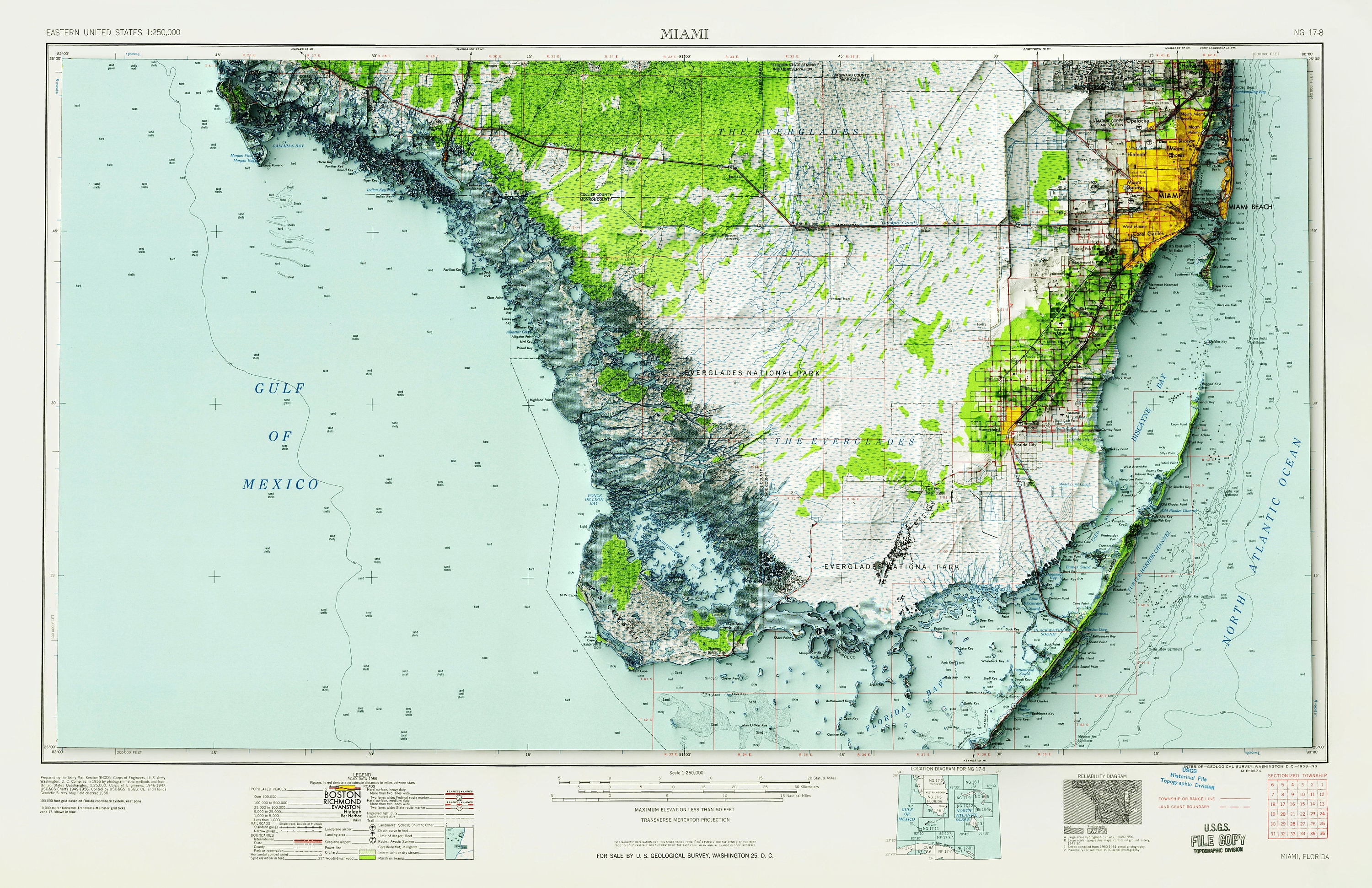 Elevation Map South Florida Florida Map Print Topographic Map Of