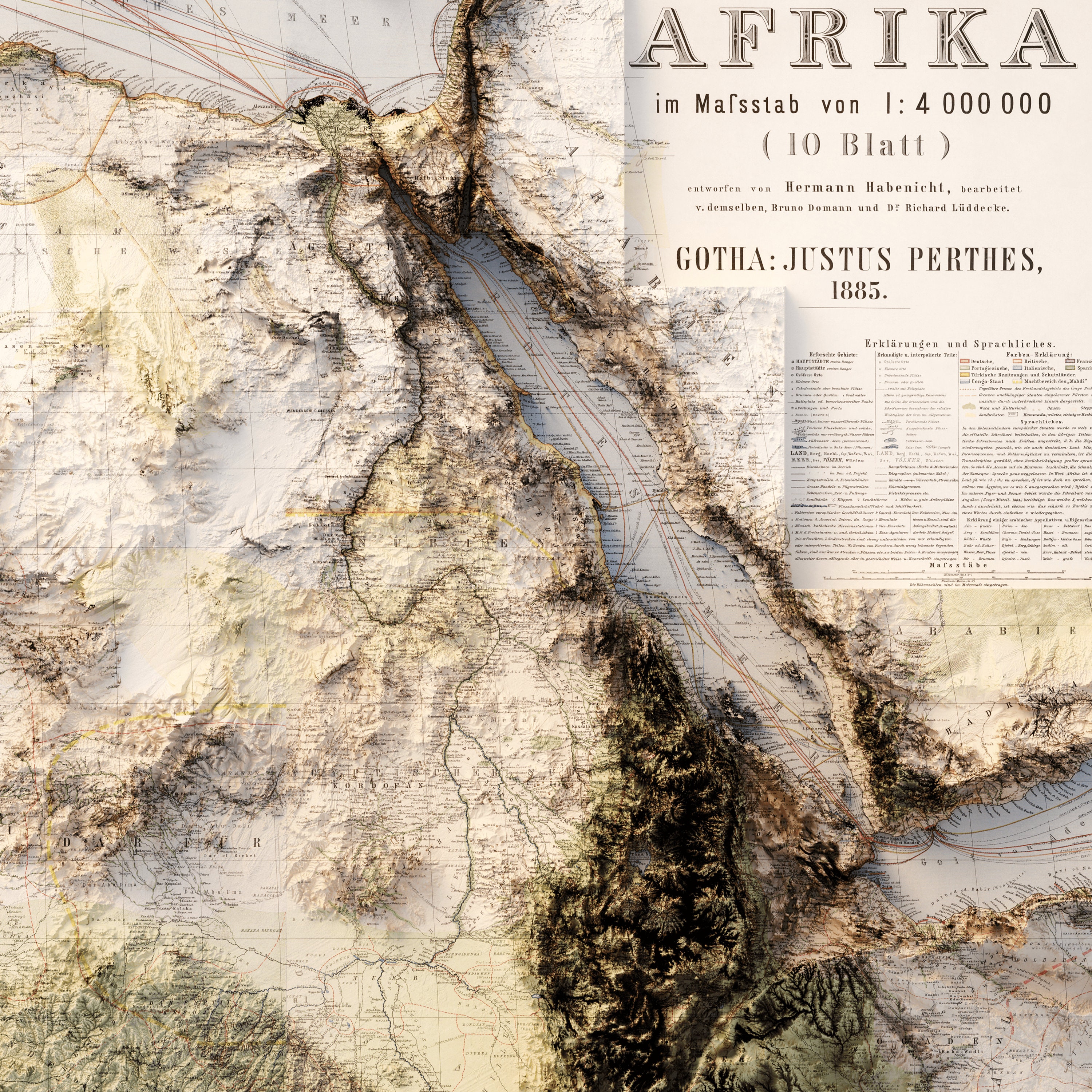 Africa Topography Map – Vintage Relief Map Wall Art, Detailed Geography ...