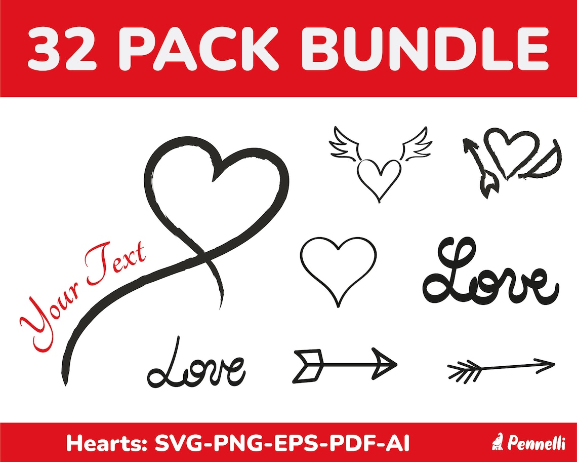 Doodle Herzen SVG Bundle, Herz SVG Bundle, Valentine Svg Bundle, Valentinstag Herzen ...
