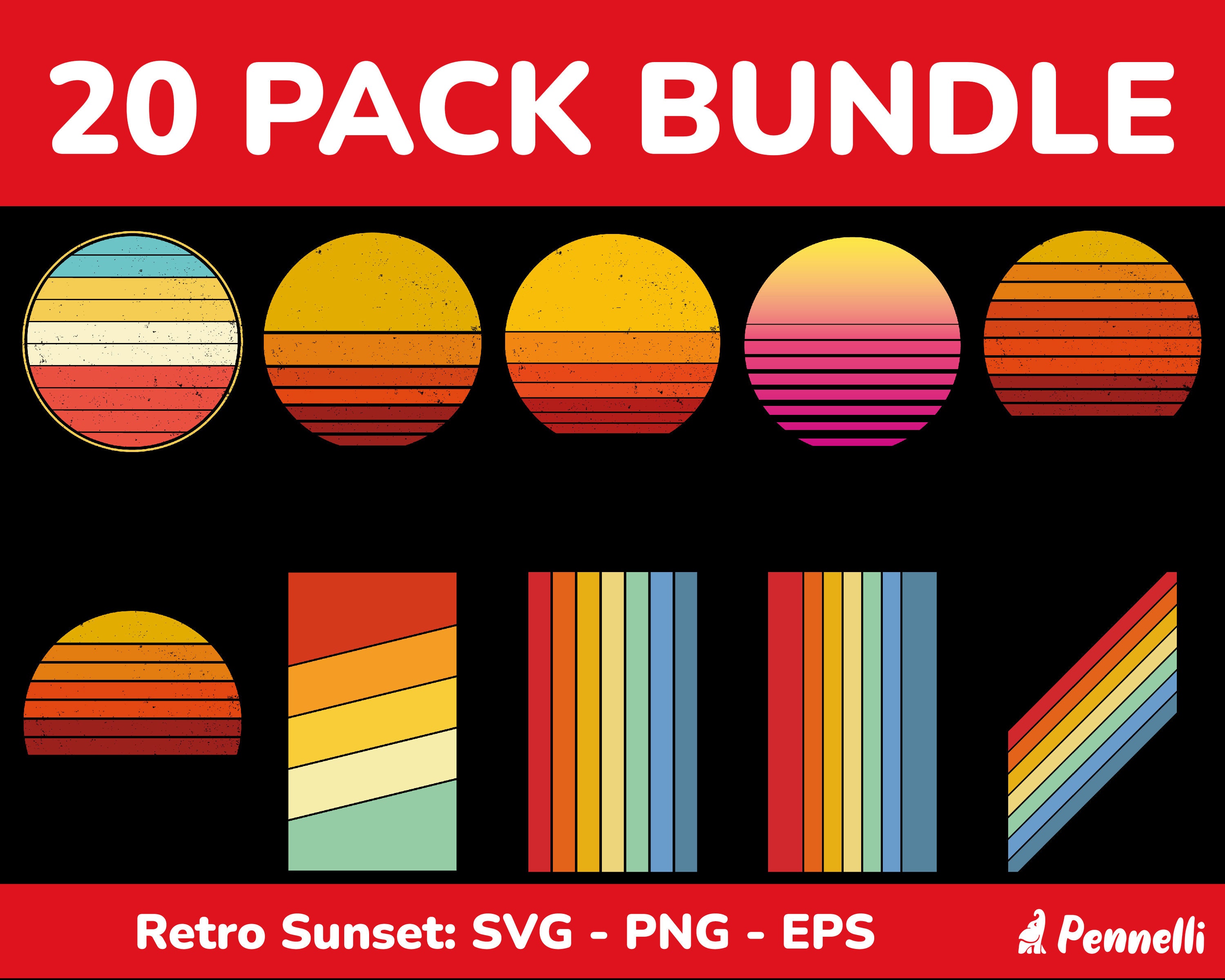 Retro Sunset SVG Bundle, 80s Sunset SVG, Instant Download Retro Svg ...