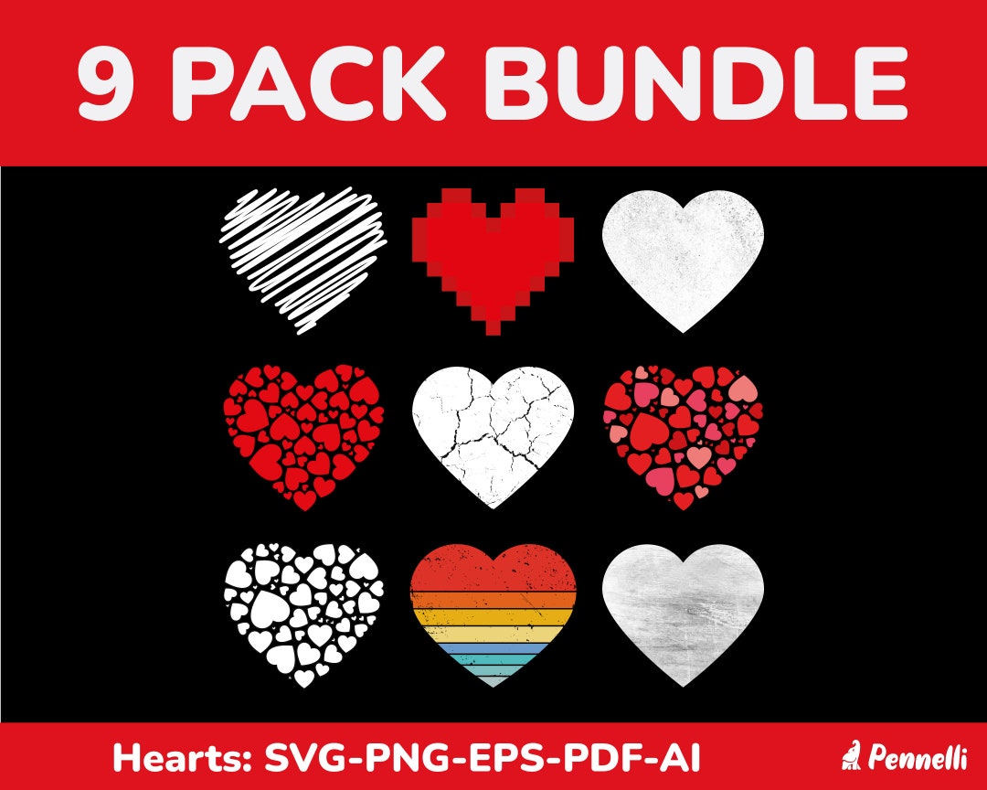 Hearts SVG Bundle, Valentine Hearts Clipart, Valentine's Day Instant ...