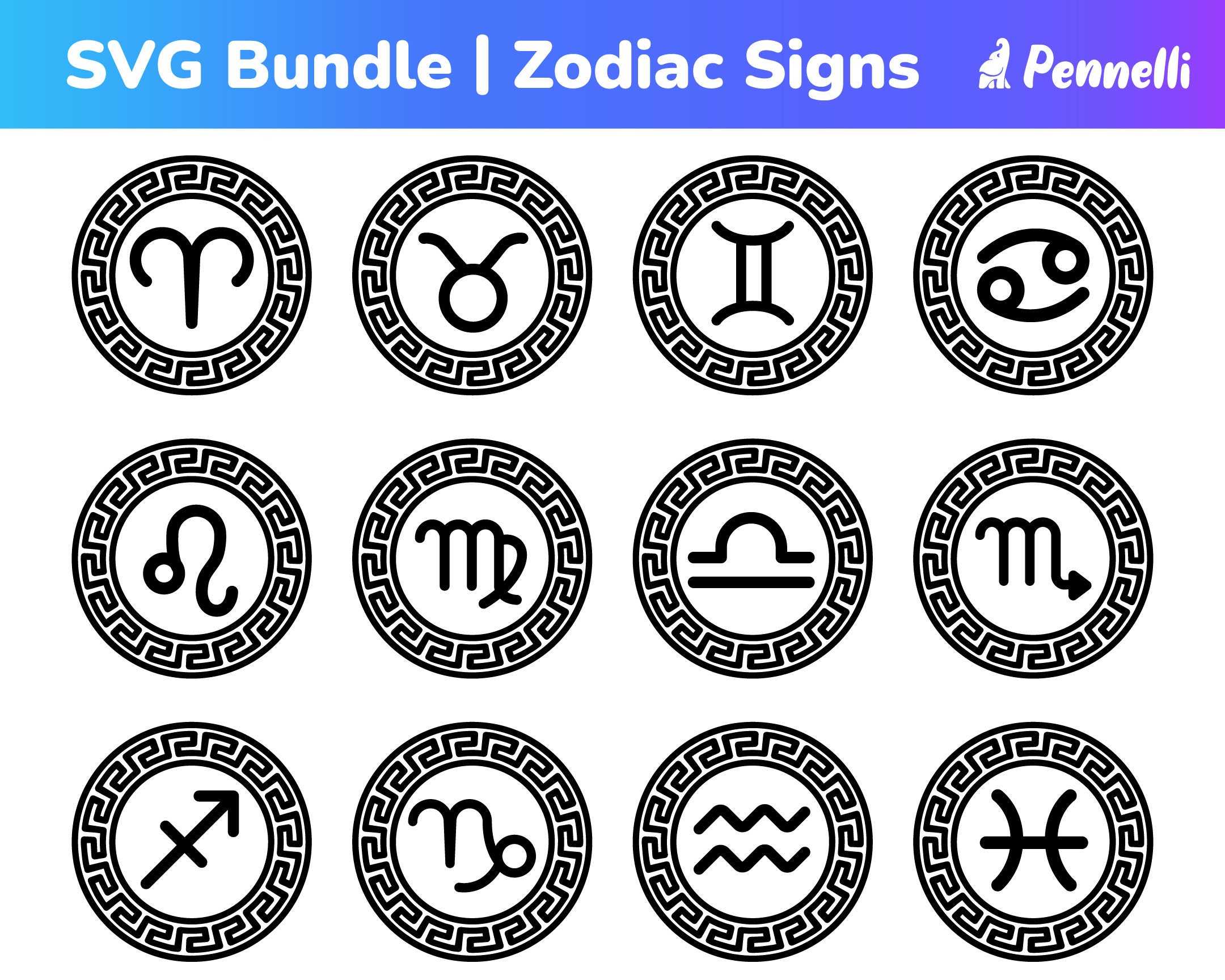 Zodiac SVG Bundle, Zodiac Graphic Gift, Zodiac Sign Svg, Png, Stars and ...