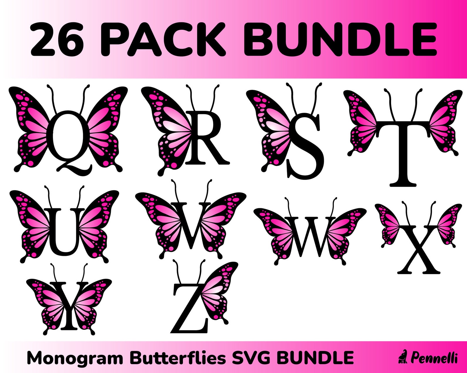 Butterfly SVG Monogram Letters SVG Cut File for Cricut, Silhouette ...