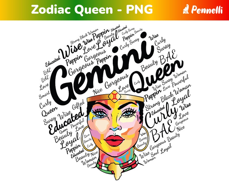 Gemini Queen PNG, Black Girl Natural Hair, Melanin, Black Woman, Afro ...