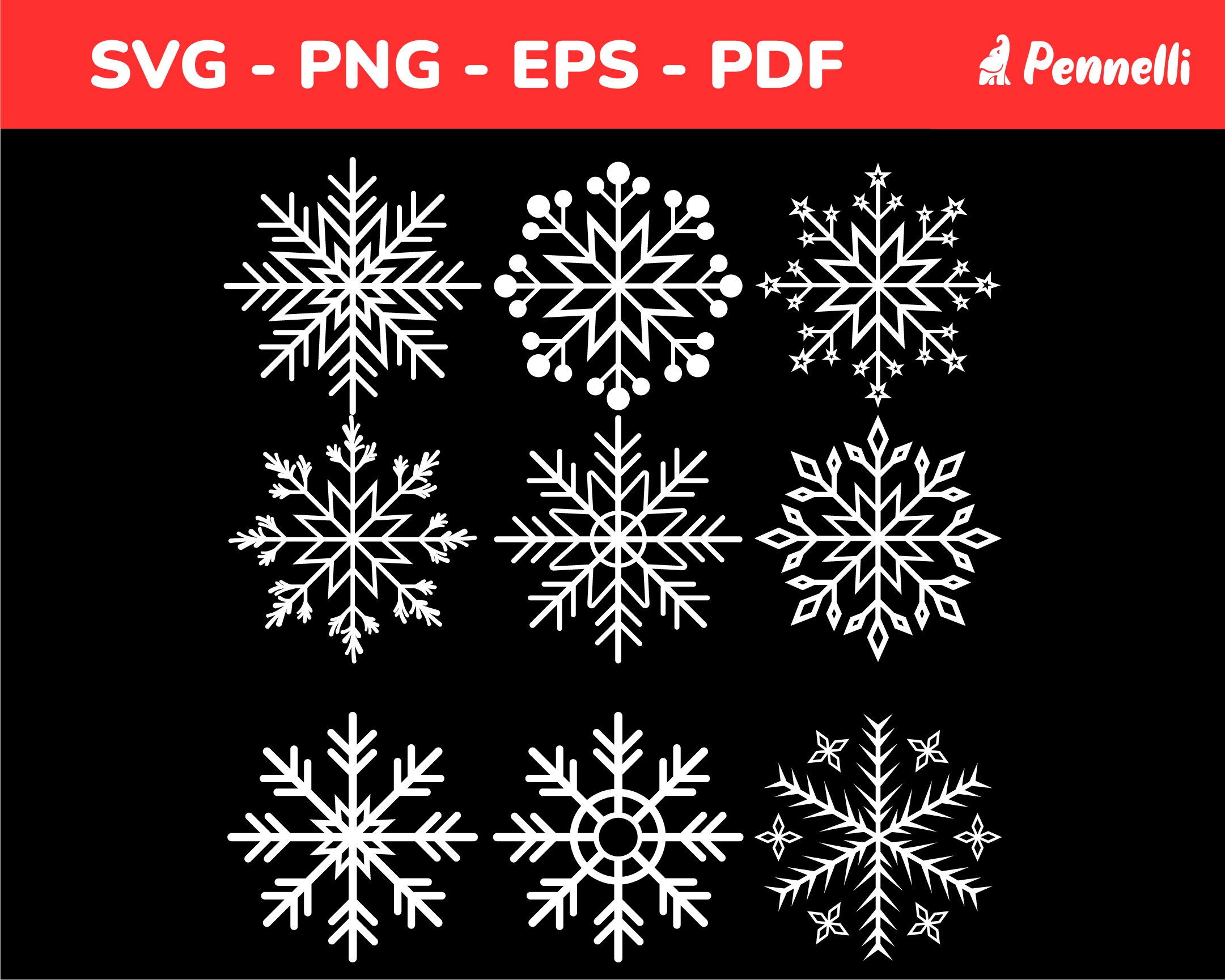 High Quality Snowflakes SVG File, Clip Art Christmas Bundle Vector ...