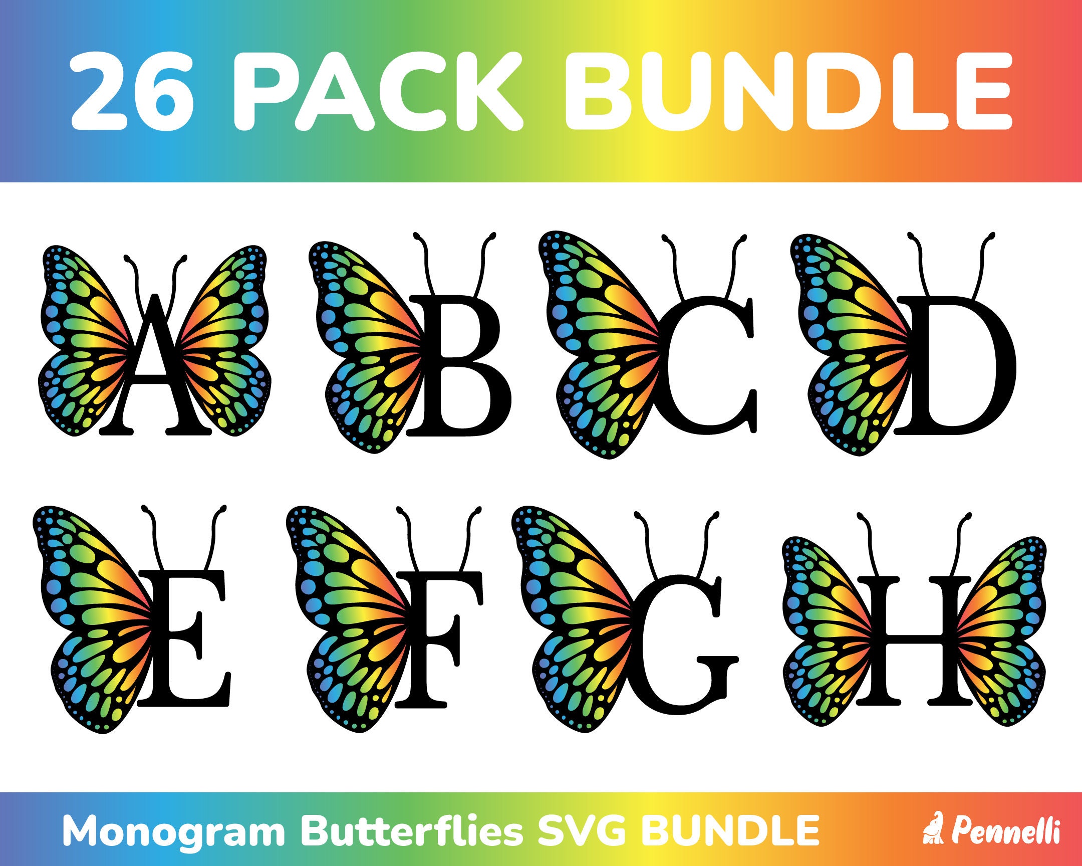 Butterfly Monogram SVG Bundle, Monogram Letters SVG, Monogram Frame ...