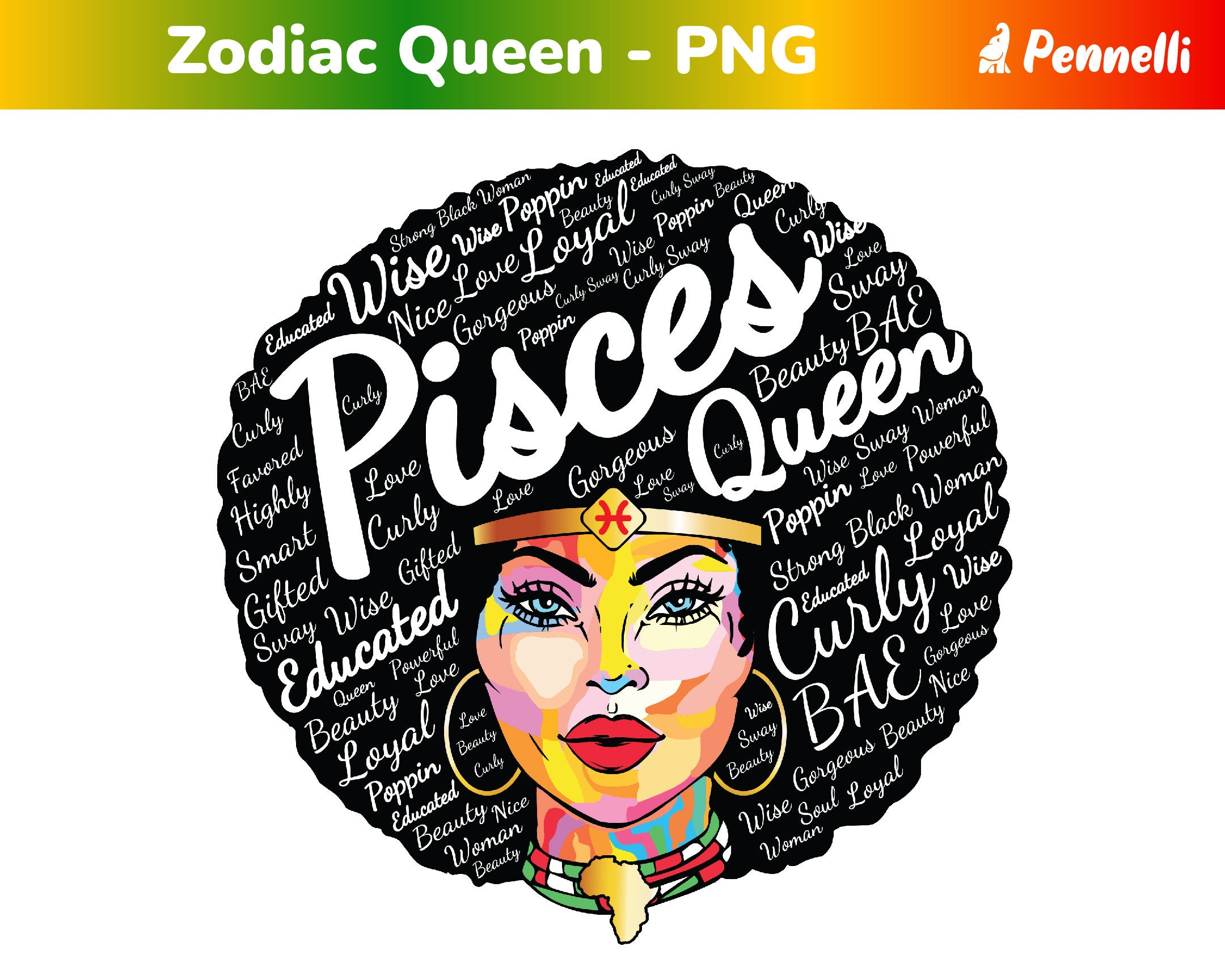 Pisces Queen PNG, Black Girl Natural Hair, Melanin, Black Woman, Afro ...