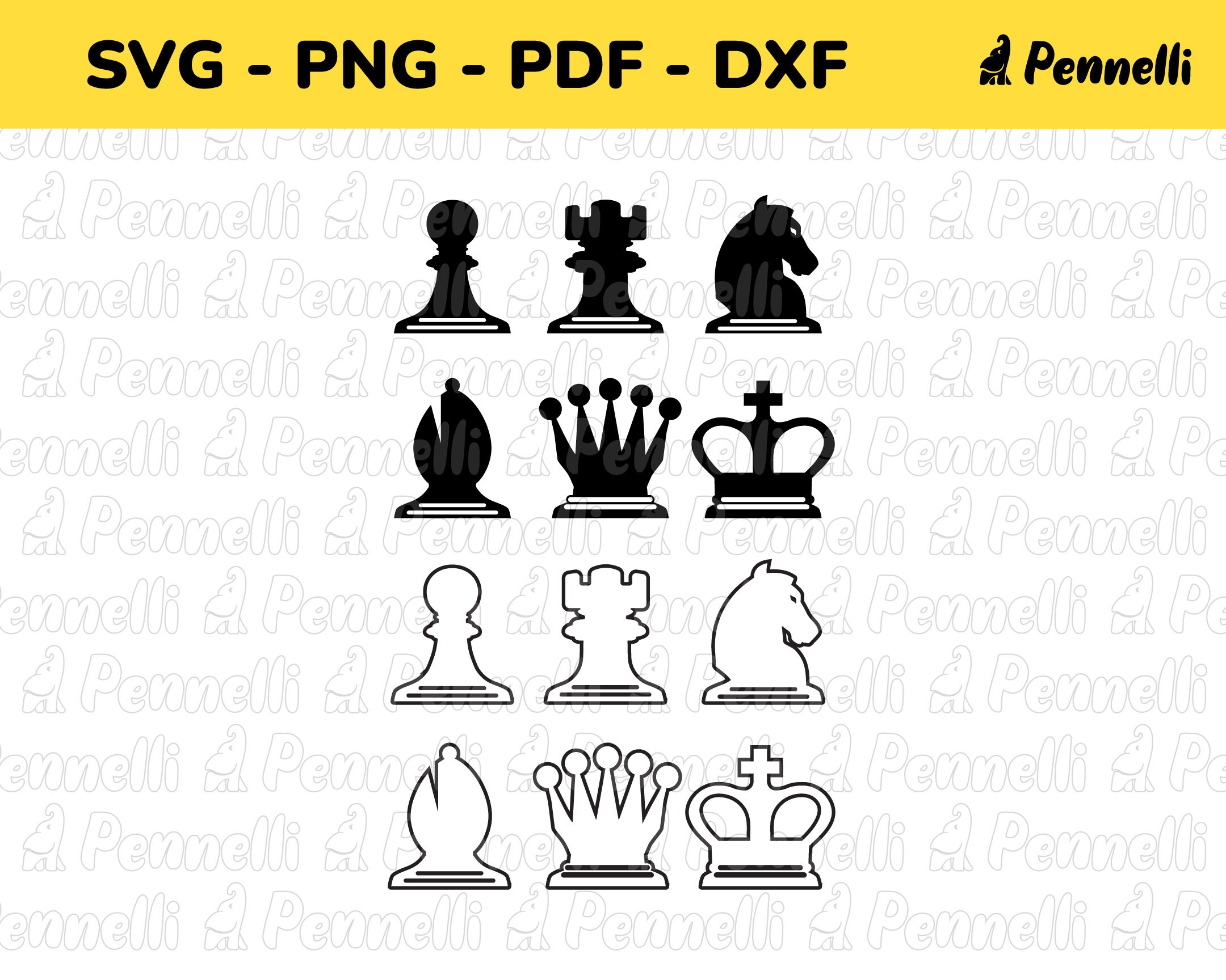 Chess SVG, Chess Pieces Clipart Black & White, Chess Pieces SVG Files ...