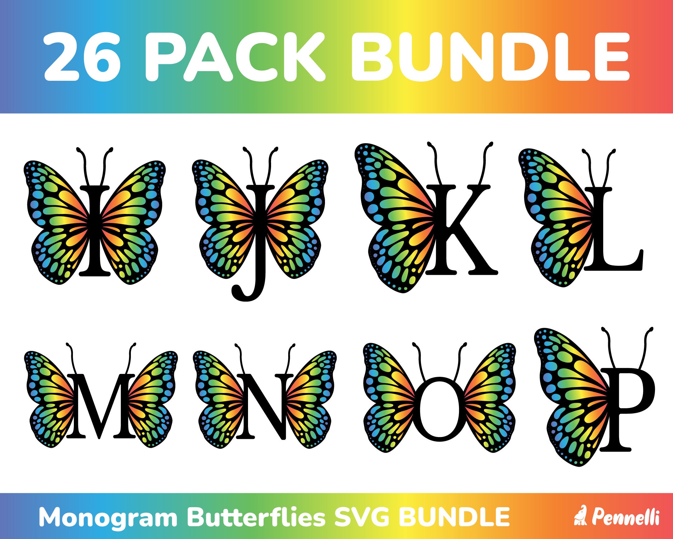Butterfly Monogram SVG Bundle, Monogram Letters SVG, Monogram Frame ...