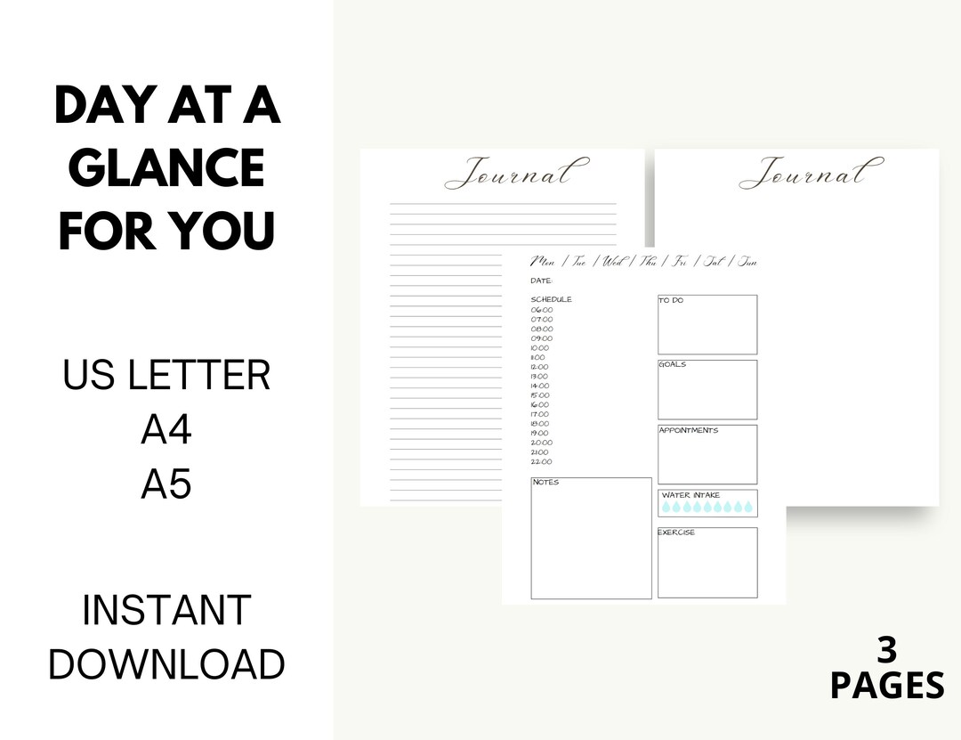 Day at a Glance Template PDF- Daily Tracker, Minimalist, Black and ...