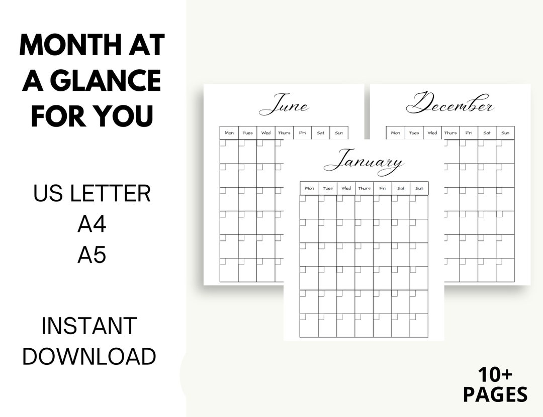 Month at a Glancepdf-monthly Tracker ,minimalist, Black and White ...