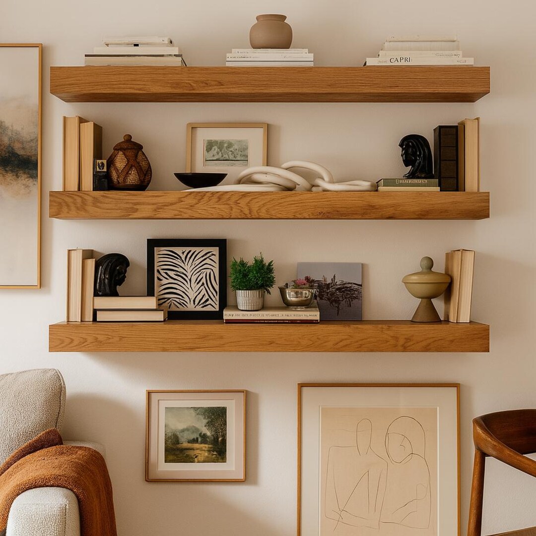 Natural Wood Floating Shelf Decorative Wall Shelves Wooden Floating ...