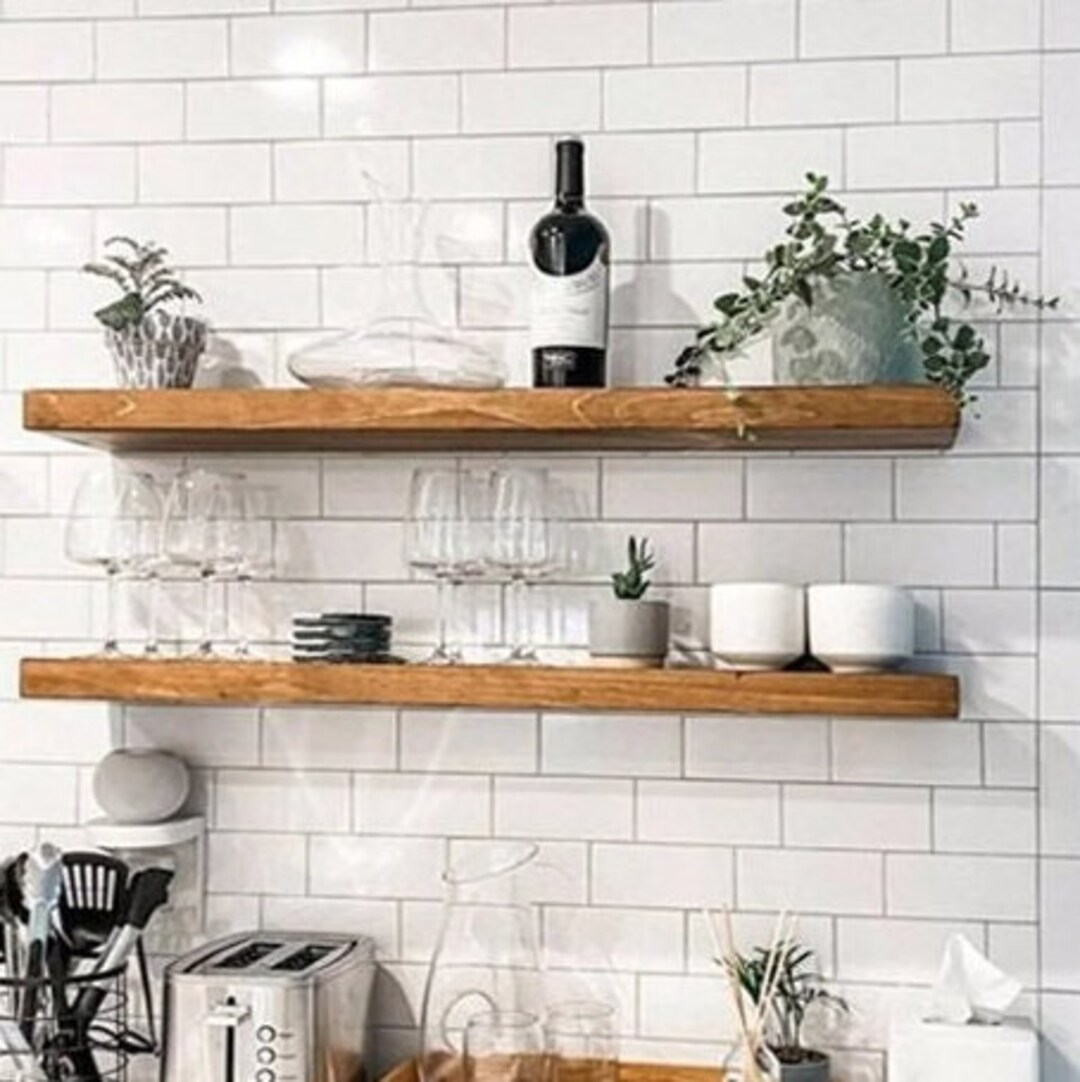 Modern Wood Floating Shelf With Brackets Decorative Wall Shelves Wooden ...
