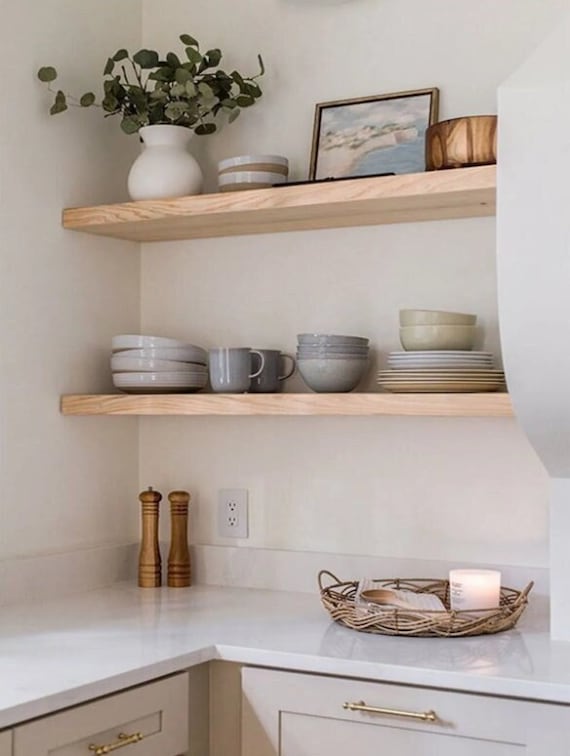 Wooden wall mounted kitchen shelves store